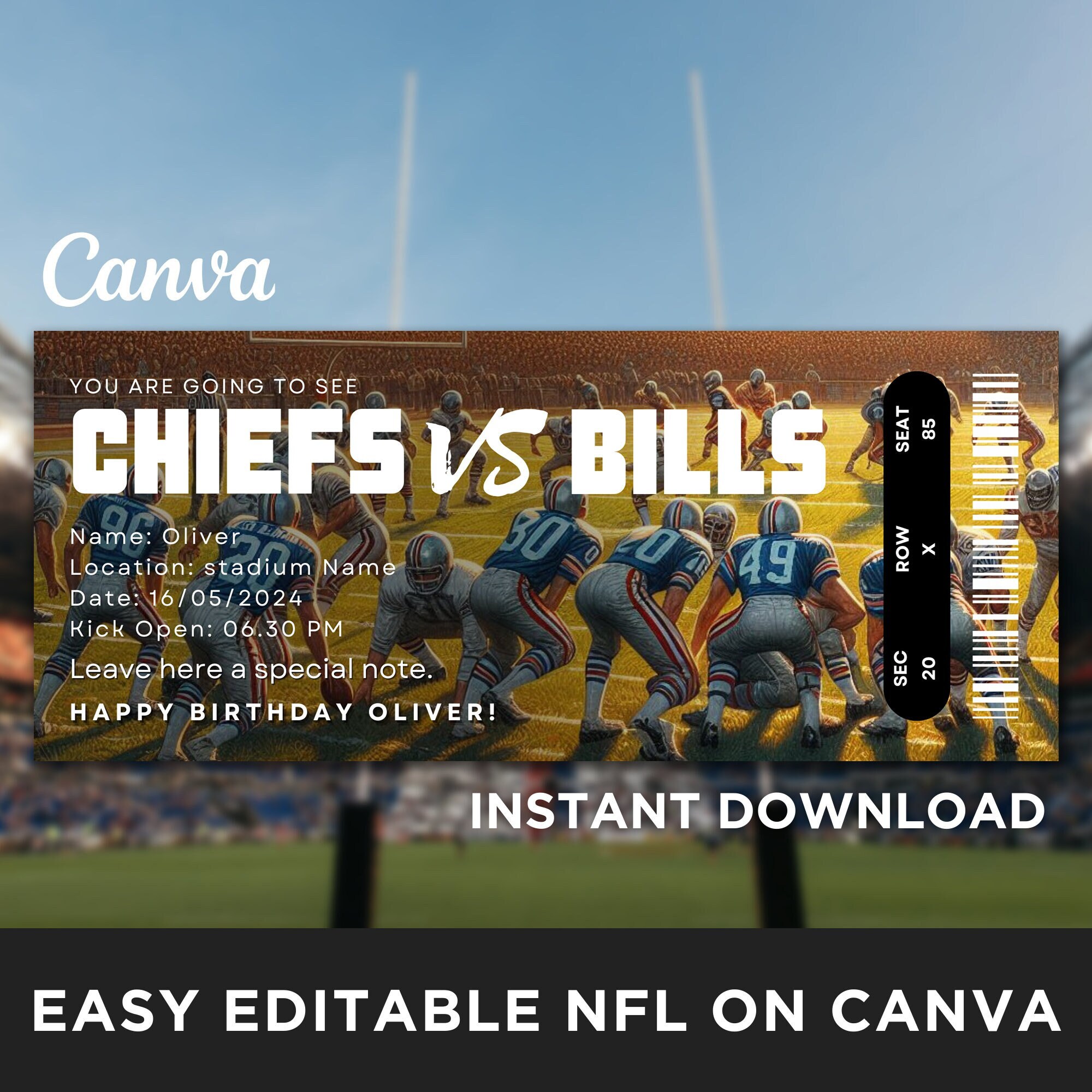 Nfl Ticket Template, Event Ticket, Football Game Ticket, Sports Event ...