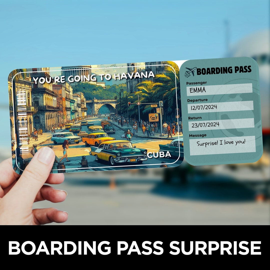 Havana Boarding Pass, Trip Surprise, Plane Ticket Template, Boarding ...