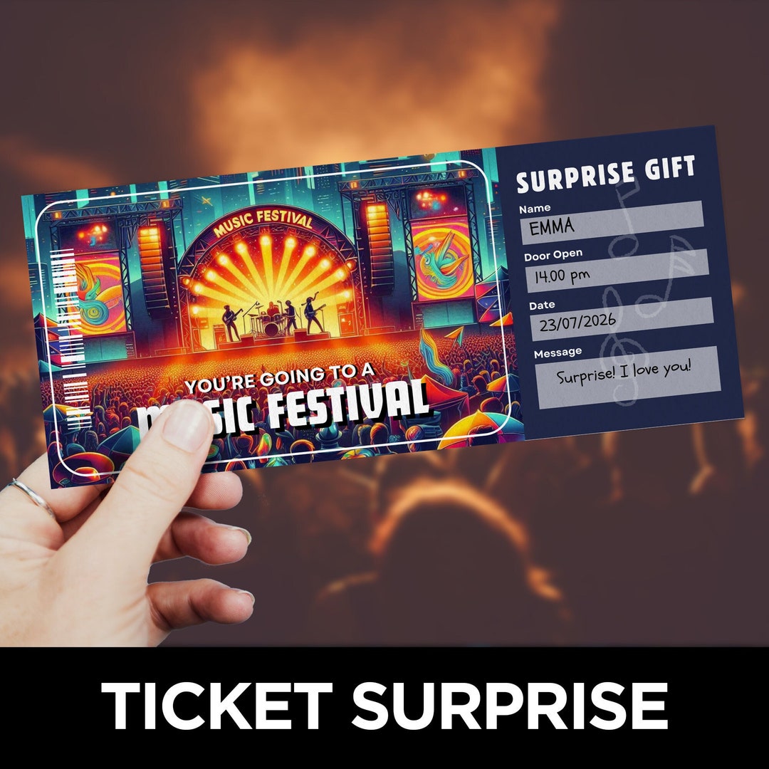 Music Festival Ticket Template, Printable Concert Ticket, Surprise ...