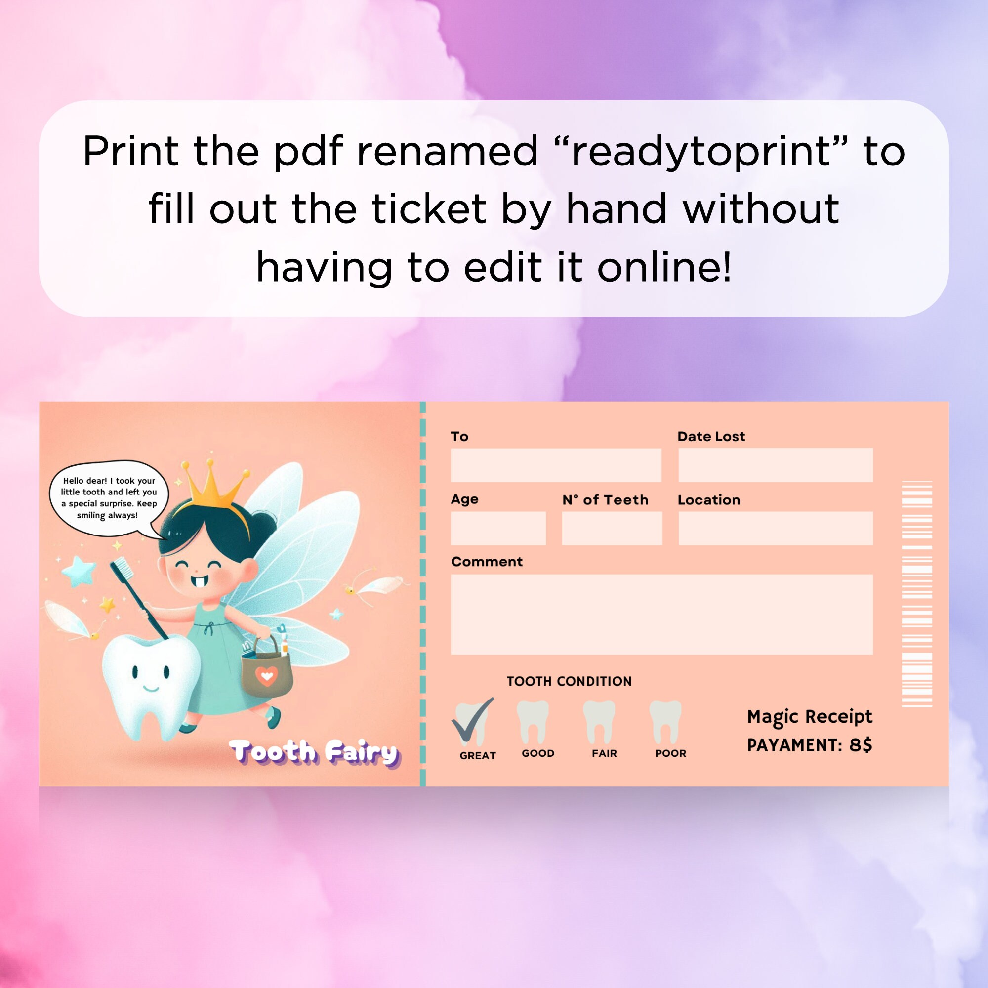 Tooth Fairy Certificate Template, Tooth Fairy Letter, Printable Receipt ...