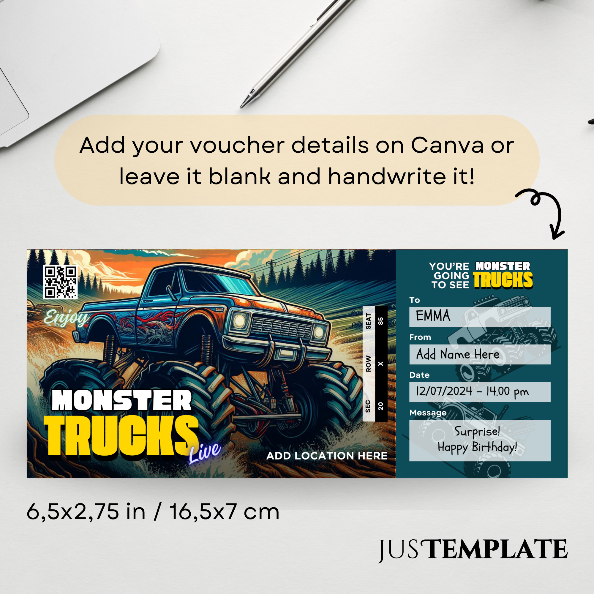 Monster Truck Ticket Template, Monster Truck Show, Monster Truck ...