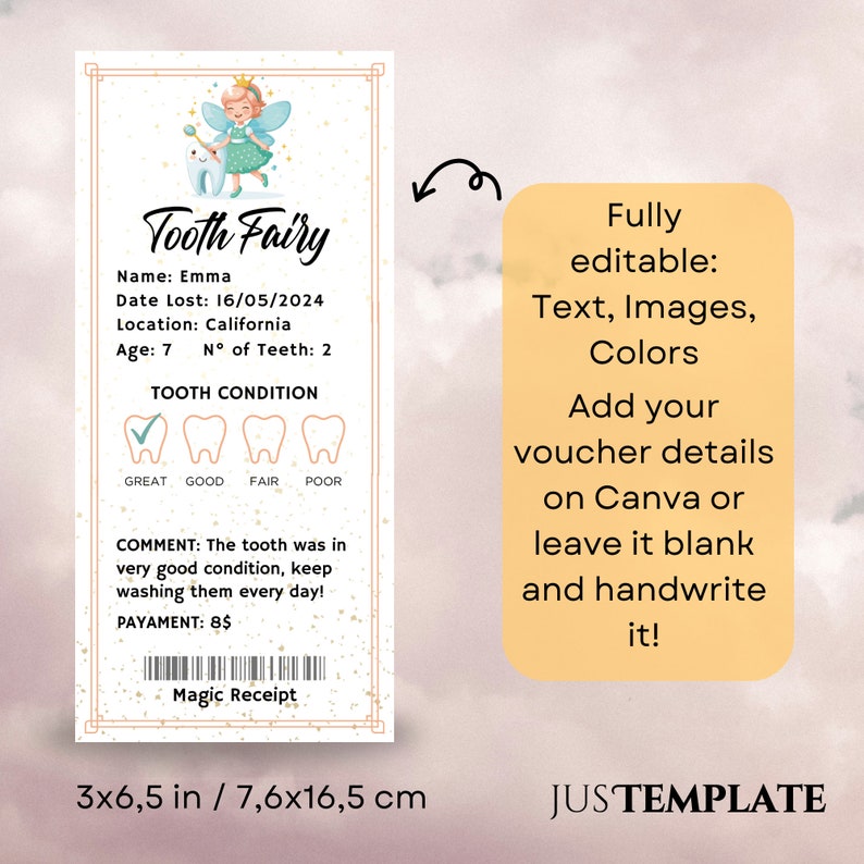 Editable Tooth Fairy Receipt Printable Certificate, First Tooth Lost ...