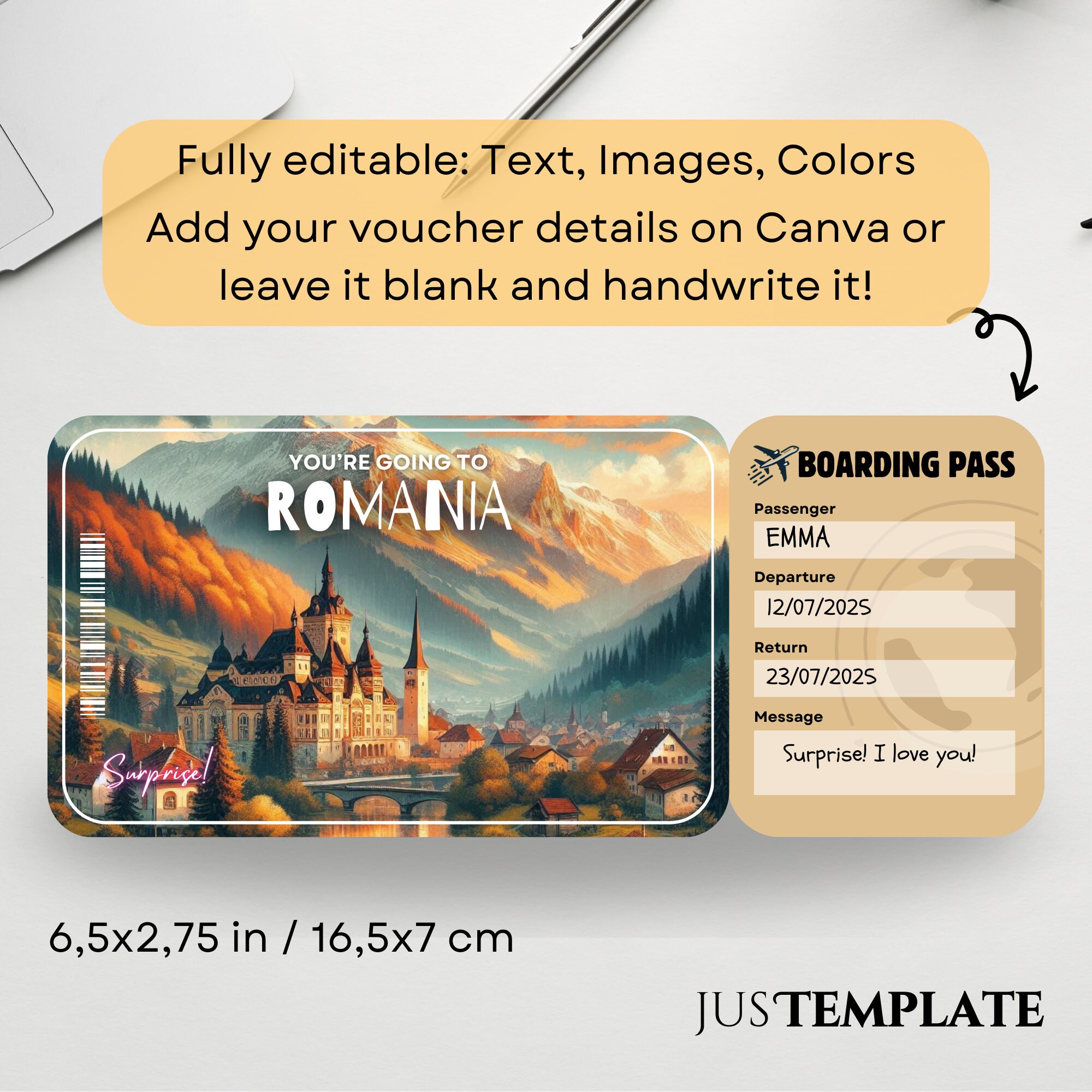 Romania Boarding Pass, Trip Surprise, Plane Ticket Template, Airplane ...