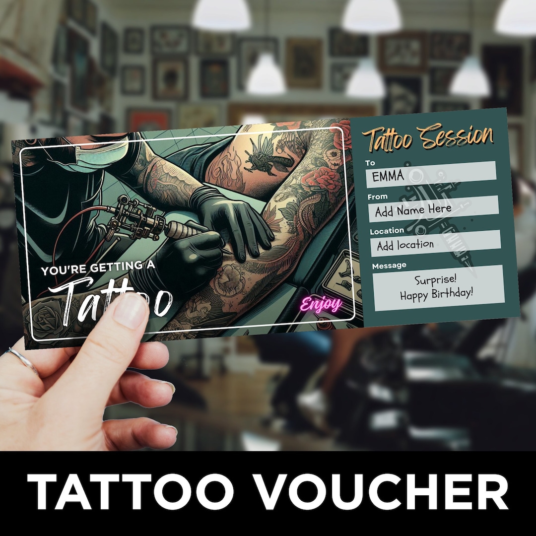 Tattoo Ticket Template, Tattoo Gift Voucher, Printable Coupon Surprise ...