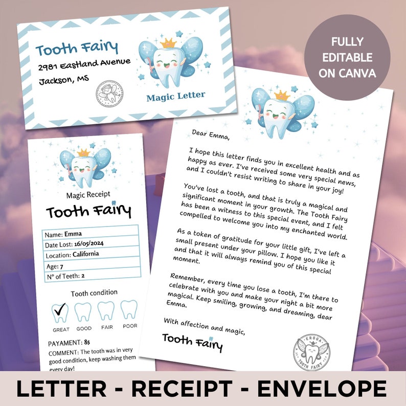 Tooth Fairy Certificate, Printable Tooth Fairy Letter, Tooth Fairy ...