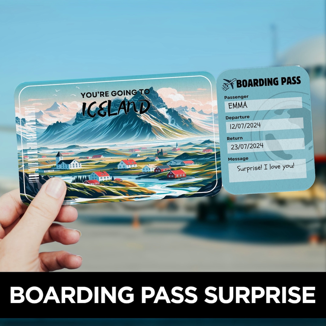 Iceland Boarding Pass, Plane Ticket Template, Trip Surprise Ticket ...