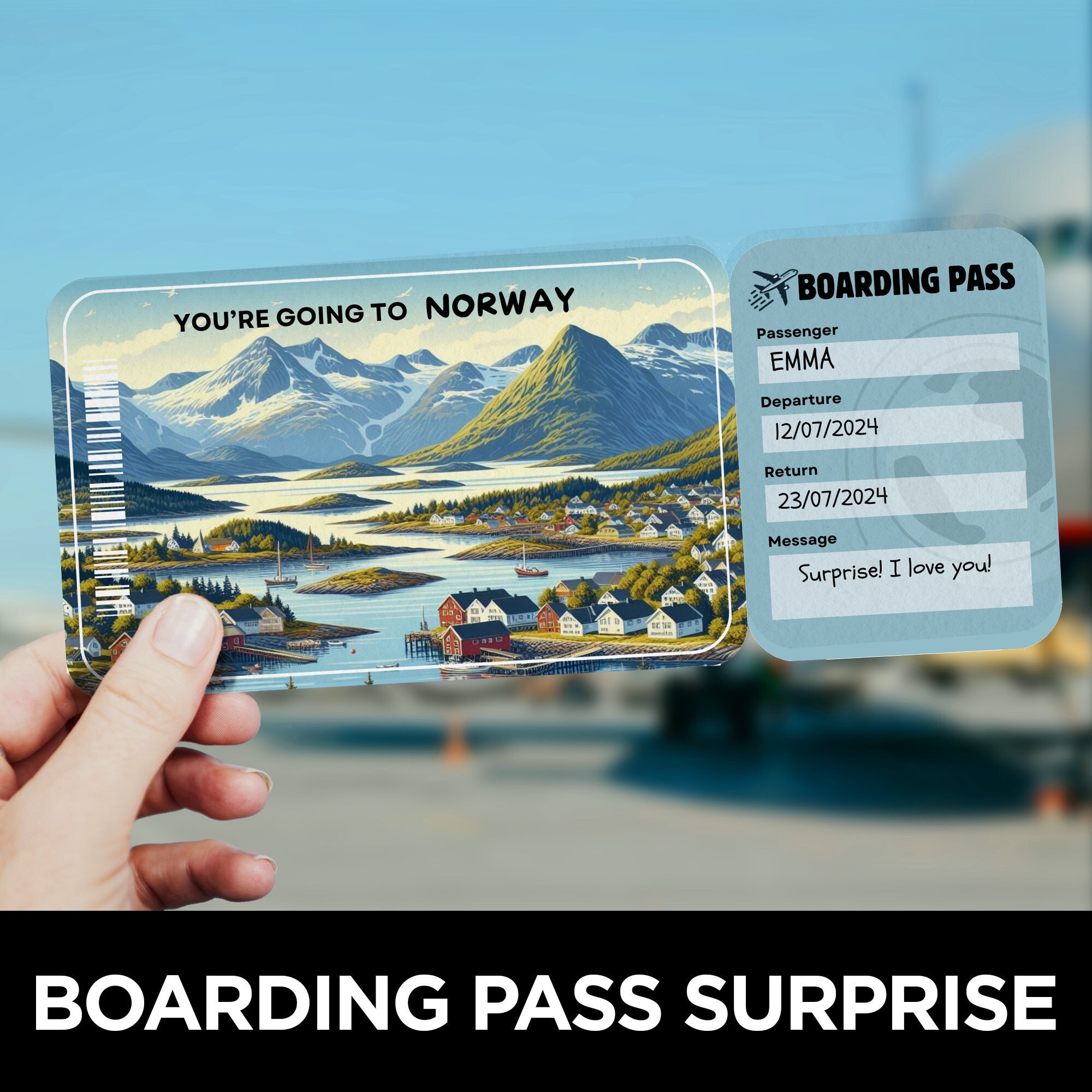 Norway Boarding Pass, Trip Surprise, Plane Ticket Template, Boarding ...