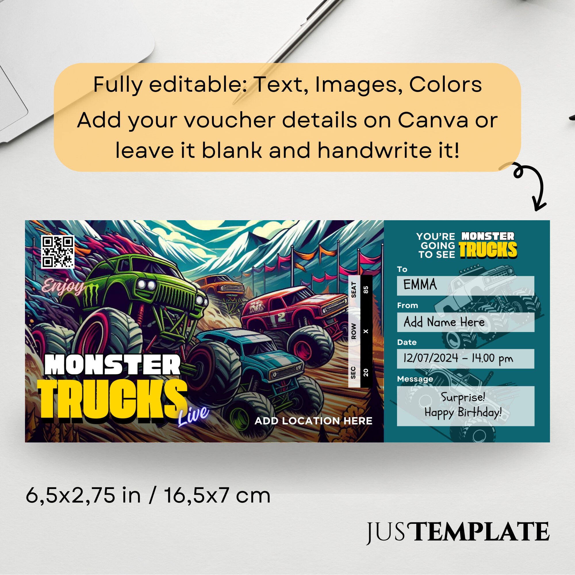 Monster Truck Ticket Template, Monster Truck Show, Monster Truck ...