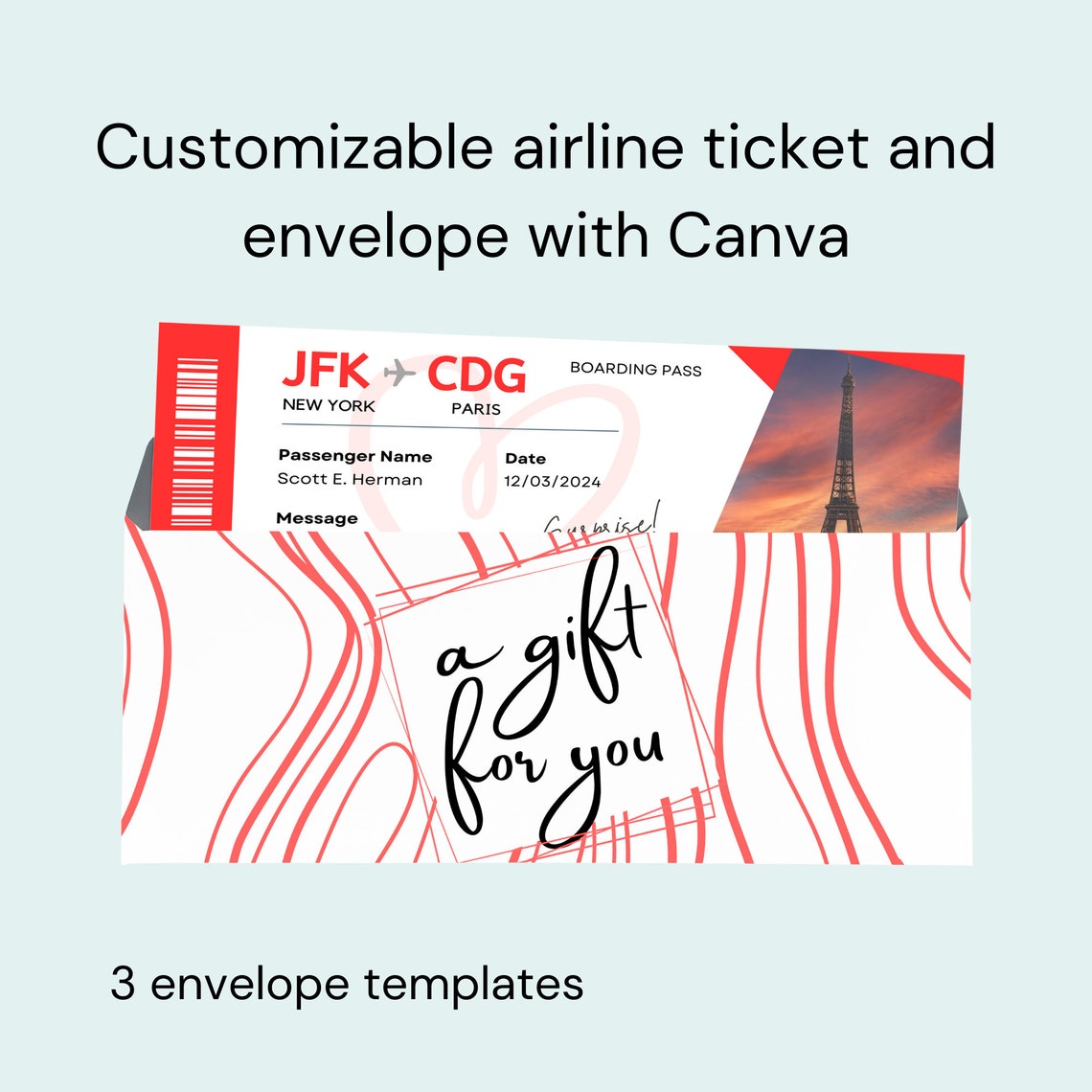 Editable Plane Ticket Template, Boarding Pass Ticket Template, Airline ...