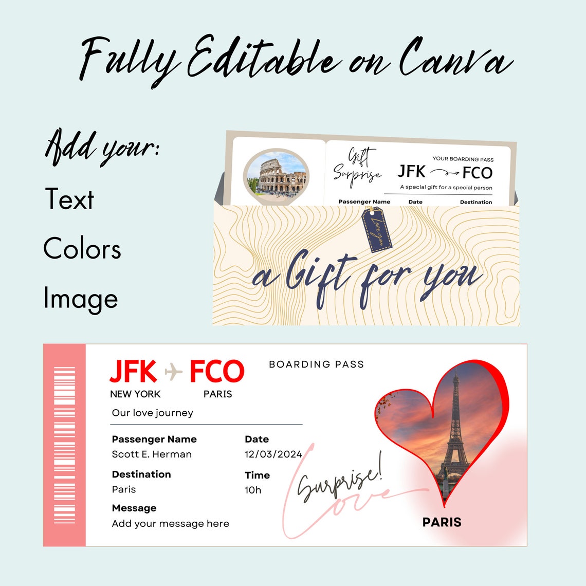 Editable Plane Ticket Template, Boarding Pass Ticket Template, Airline ...
