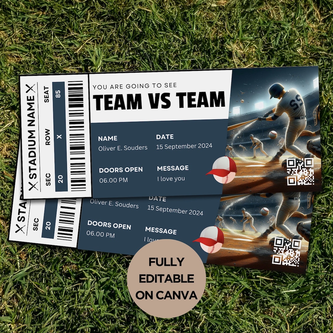 Baseball Ticket Template, Event Ticket, Baseball Invitation, Sports ...