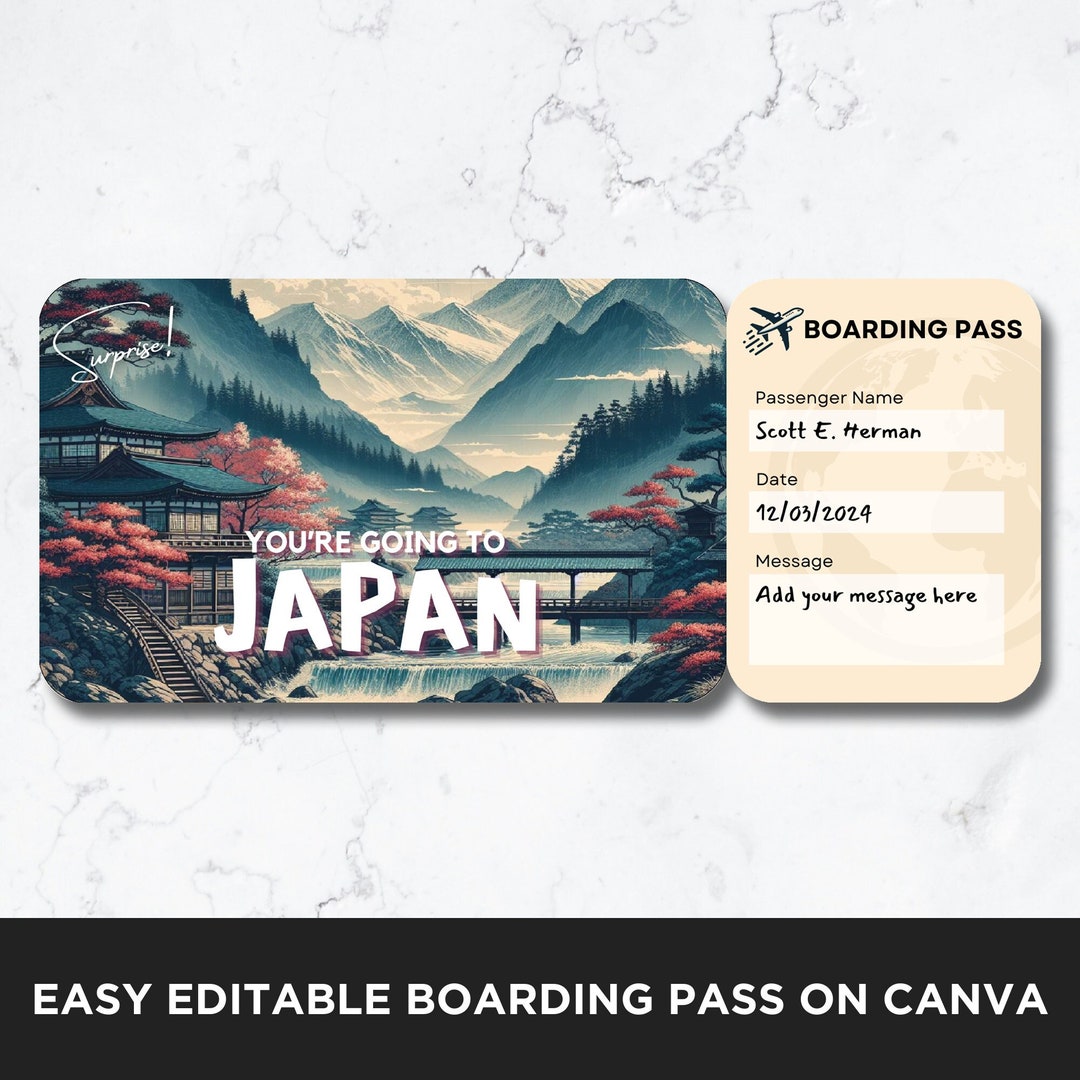 Japan Plane Ticket Template, Boarding Pass Ticket Template, Flight ...