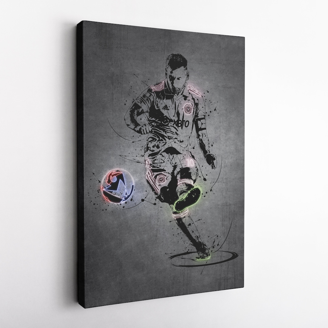 Lionel Messi Poster Neon Effect Inter Miami MLS Canvas Wall Art Home ...