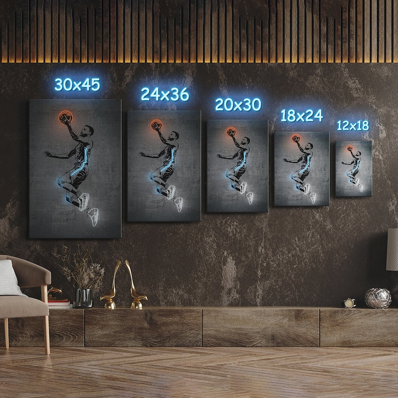 Lebron James Poster Neon Dunk Los Angeles Lakers NBA Canvas Wall Art ...