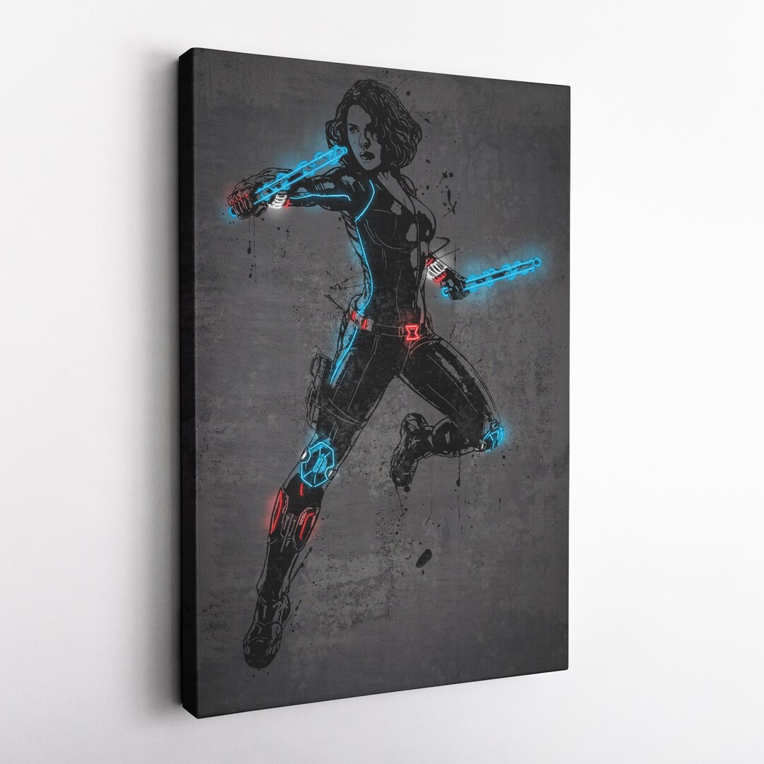 Black Widow Poster Neon Marvel Comics Canvas Wall Art Home Decor Framed ...