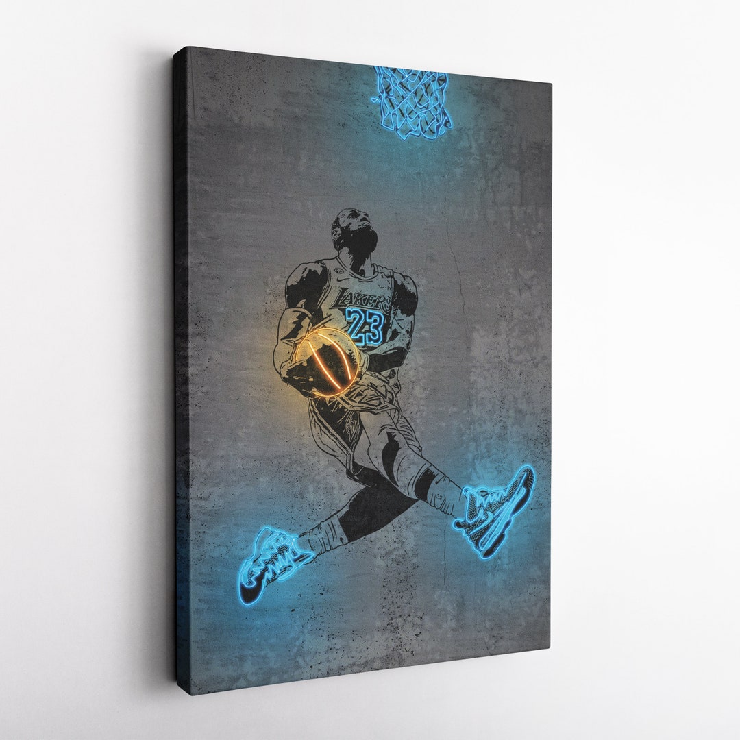 Lebron James Poster Neon Dunk Los Angeles Lakers NBA Canvas Wall Art ...