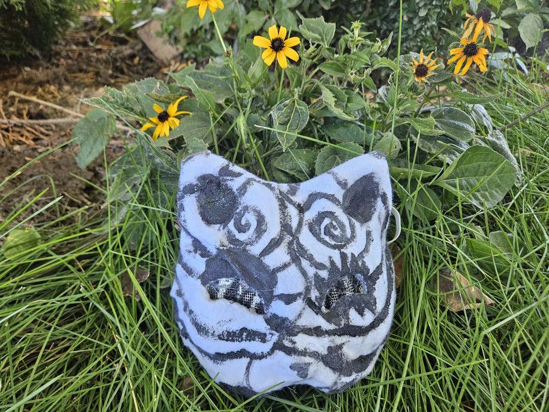 Therian Black and White Cat Cosplay Quadrobics Animal Mask - Etsy