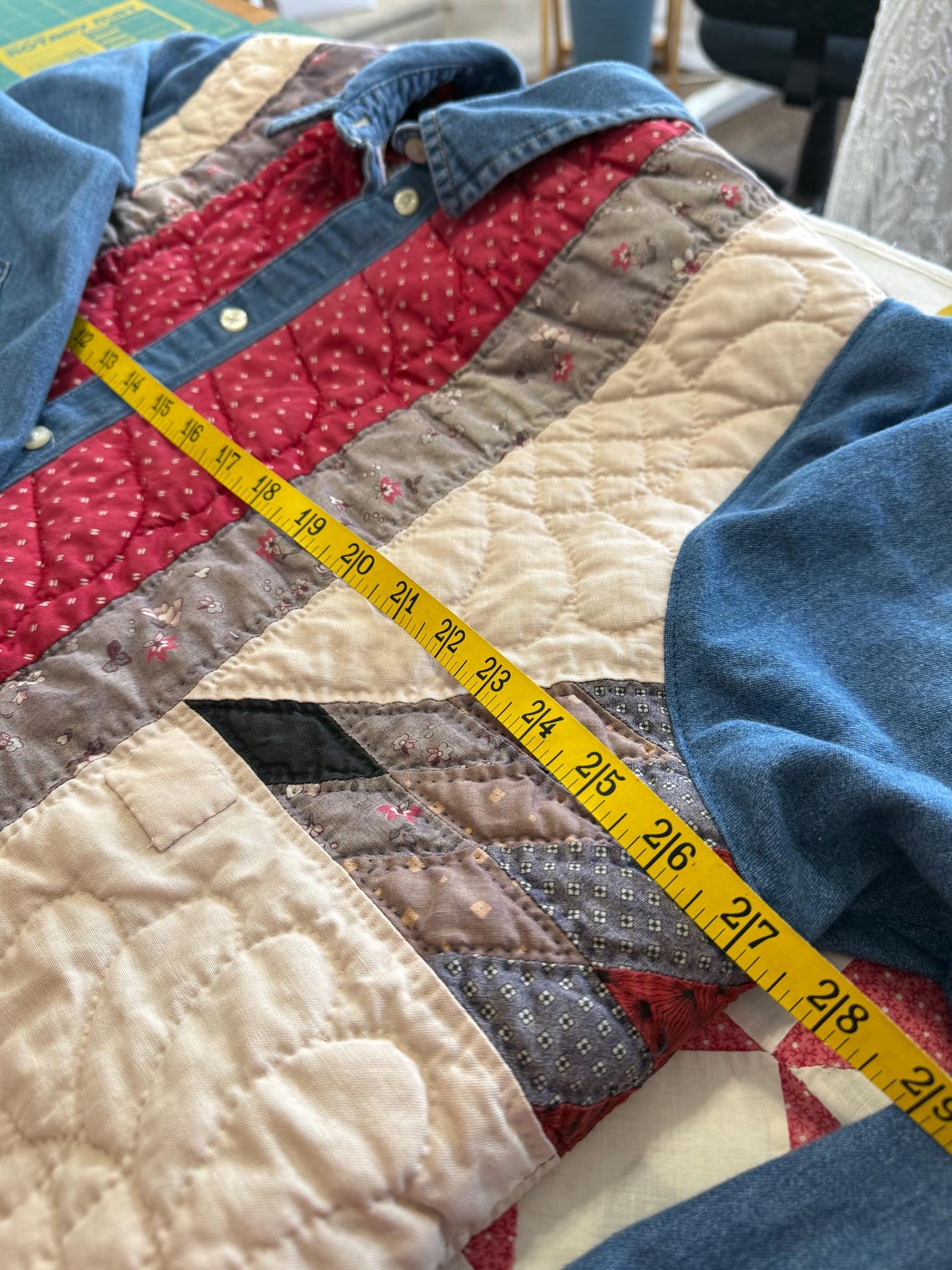 Star Quilt Coat With Denim Sleeves With Button Cuff, Denim Collar and ...