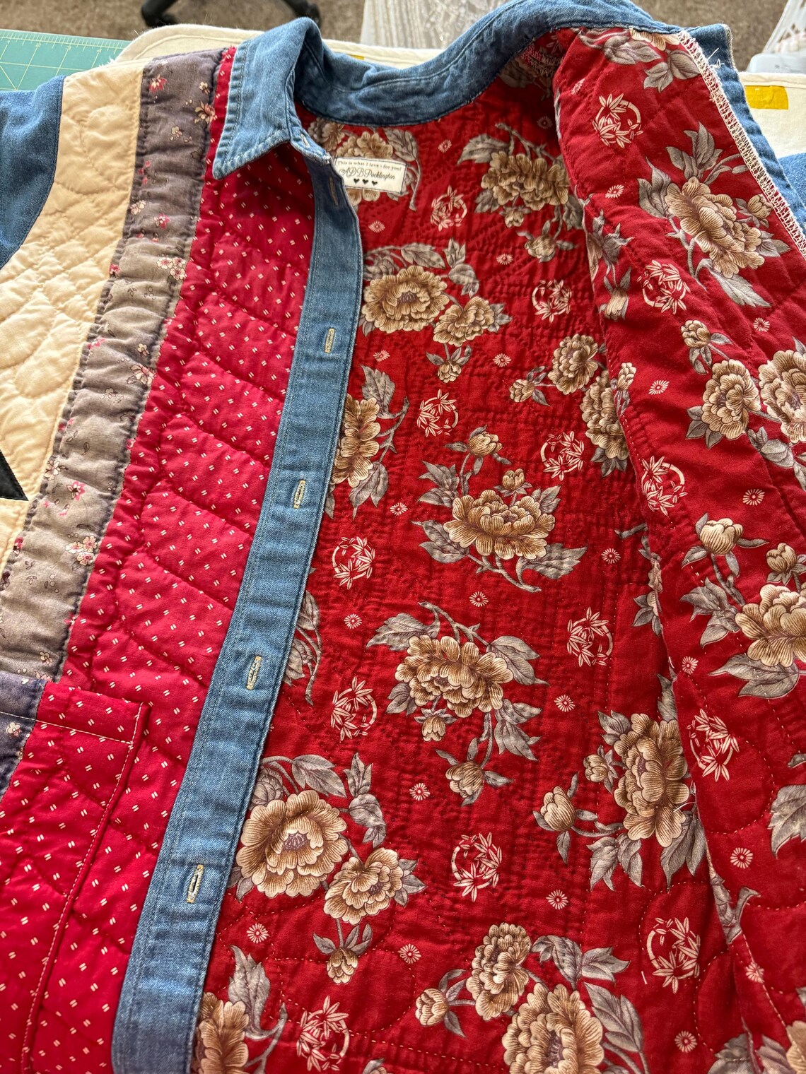 Star Quilt Coat With Denim Sleeves With Button Cuff, Denim Collar and ...