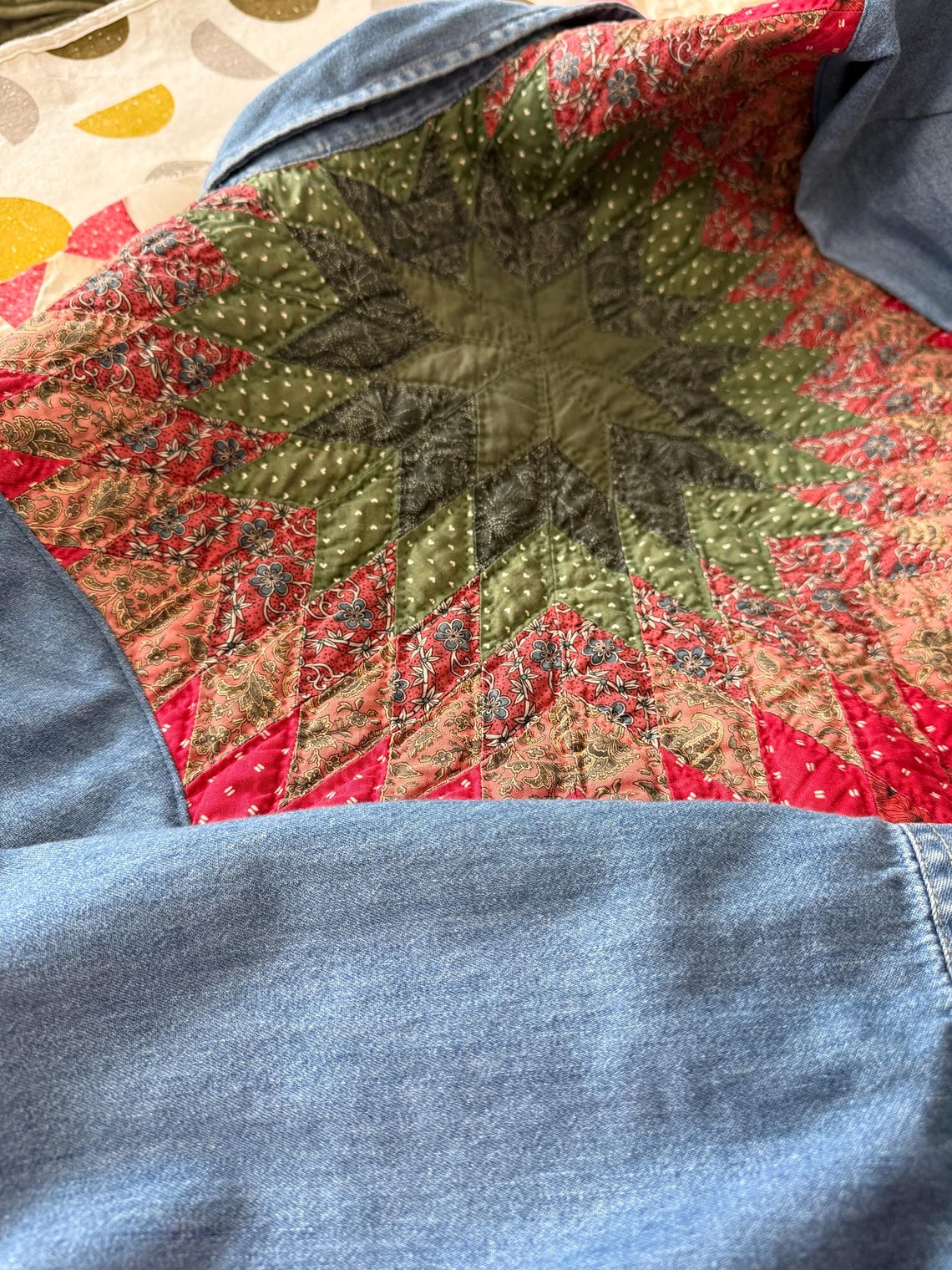 Star Quilt Coat With Denim Sleeves With Button Cuff, Denim Collar and ...