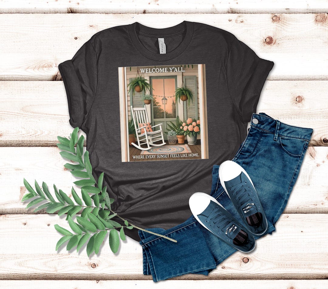 Cozy Southern Porch T-shirt With Rocking Chair Floral Decor and Warm ...