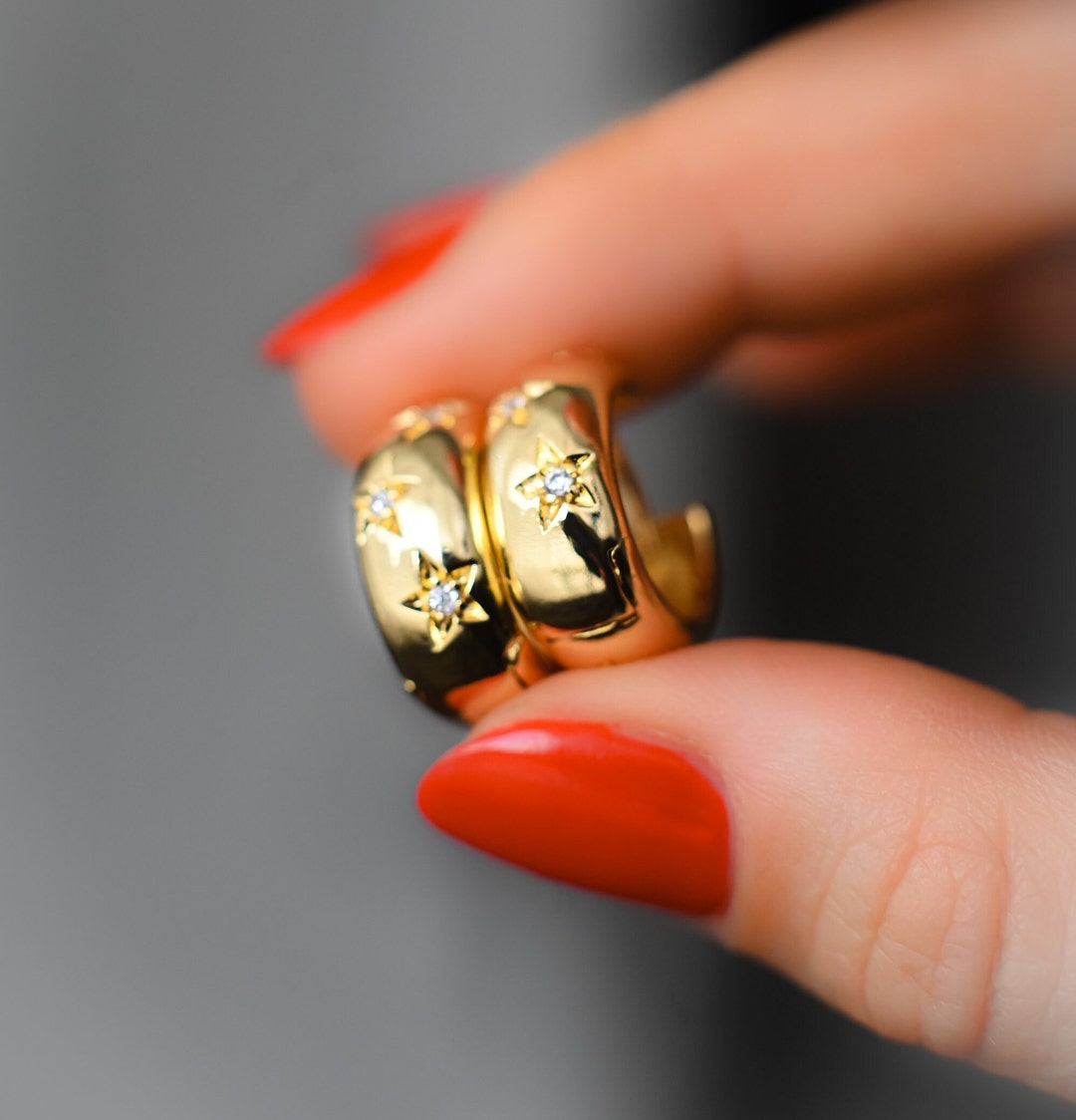 Starry Night Splendor: Thick Hoop Gold Plated Earrings - Chic ...