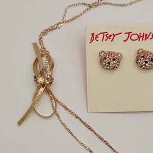Betsey Johnson Pink Pave Stone Bear Necklace & Earrings - Etsy