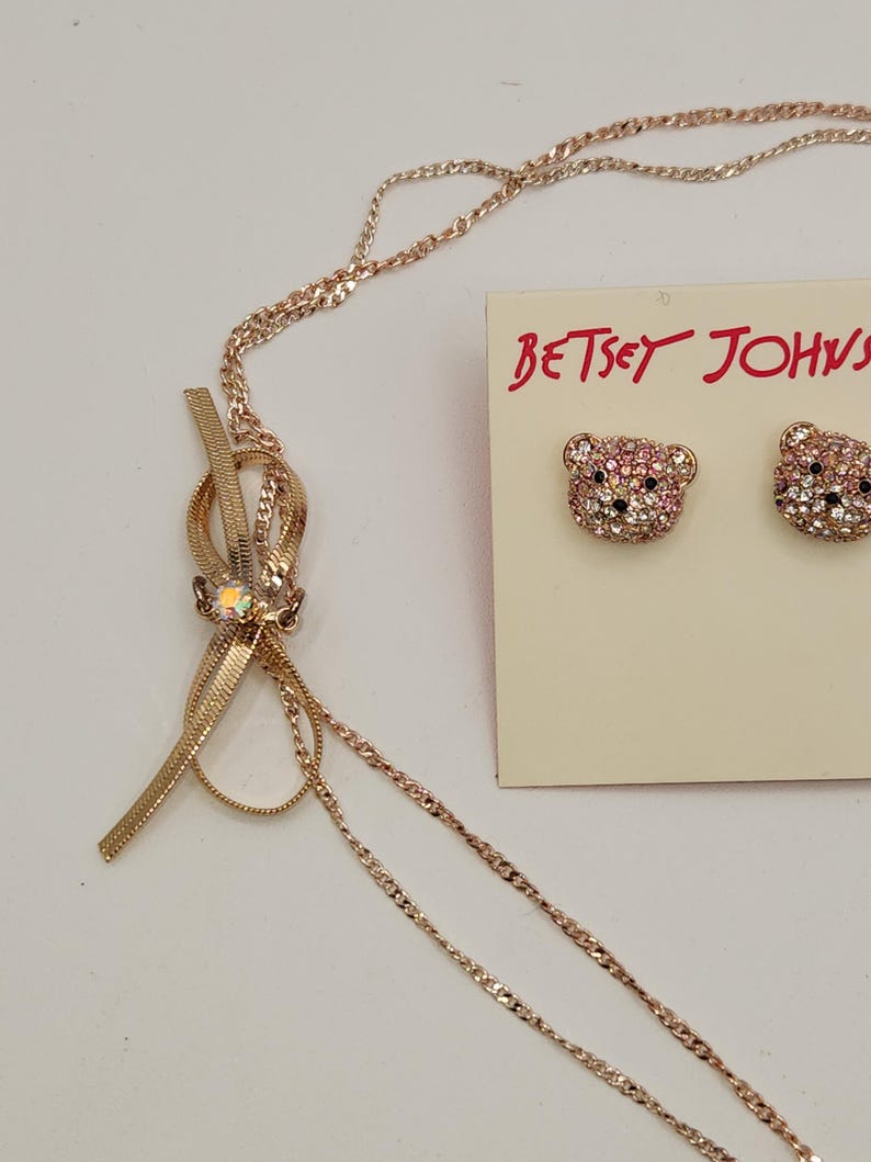 Betsey Johnson Pink Pave Stone Bear Necklace & Earrings - Etsy