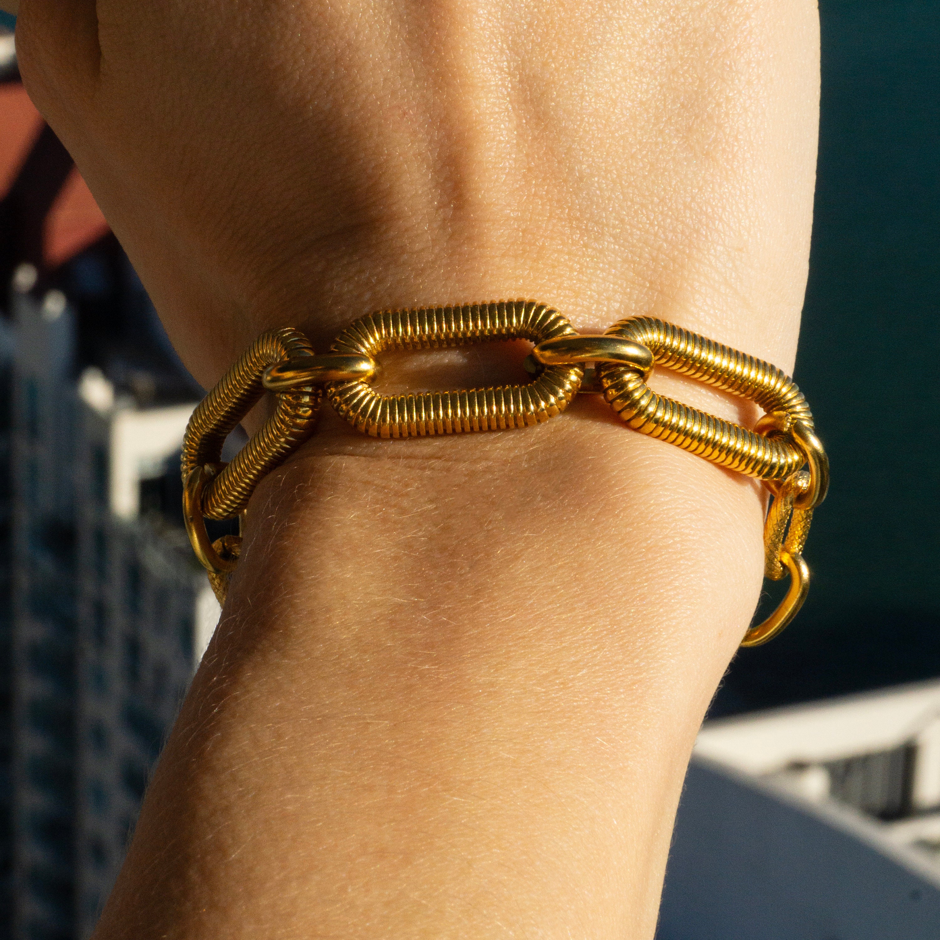 Gold Chained Bracelet, Stainless Steel, 18K Gold Plated, Waterproof ...