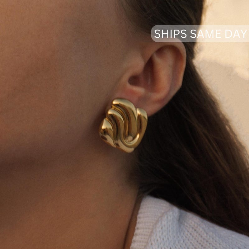 Gold Organic Shape Hoops - Etsy