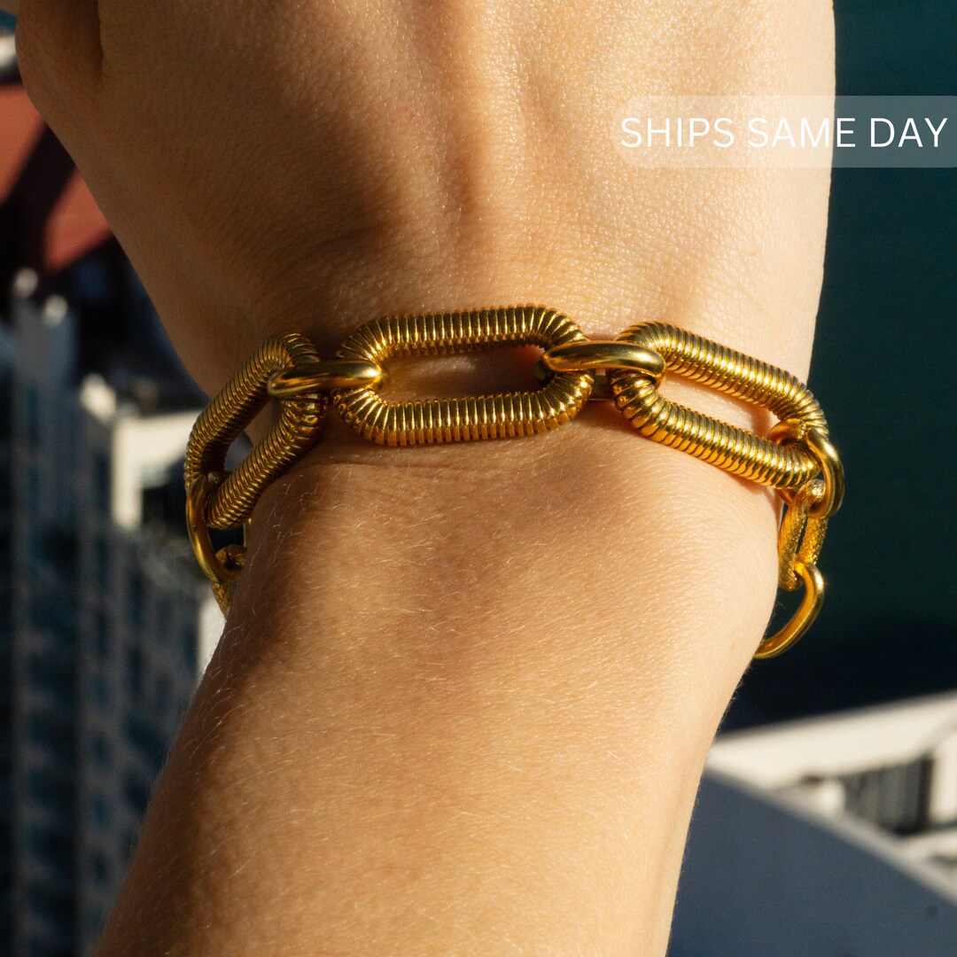 Gold Chained Bracelet, Stainless Steel, 18K Gold Plated, Waterproof Bracelet, Busylola - Etsy