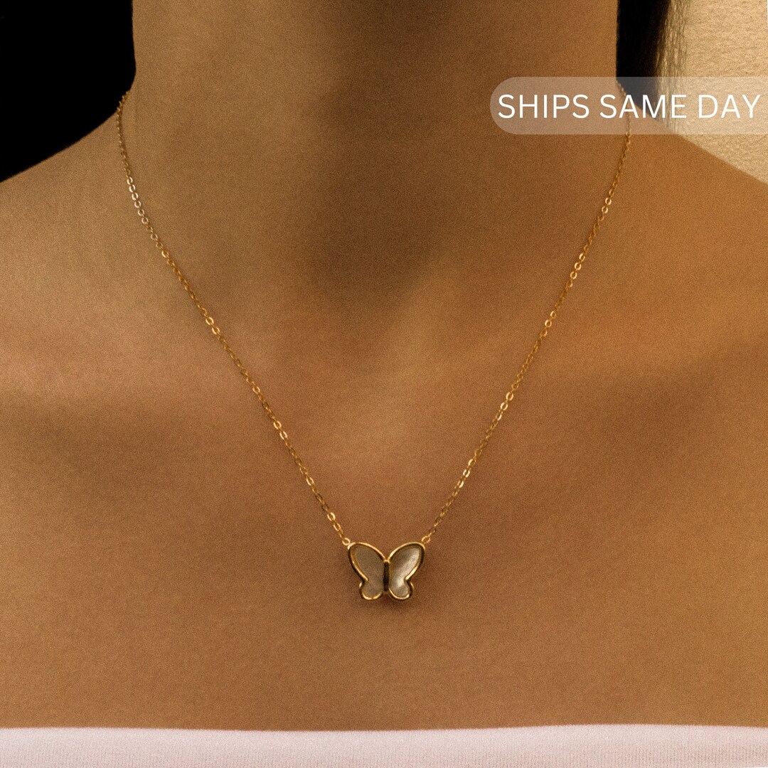 Gold Butterfly Necklace, 18K Plated Stainless Steel, Minimalist Jewelry ...