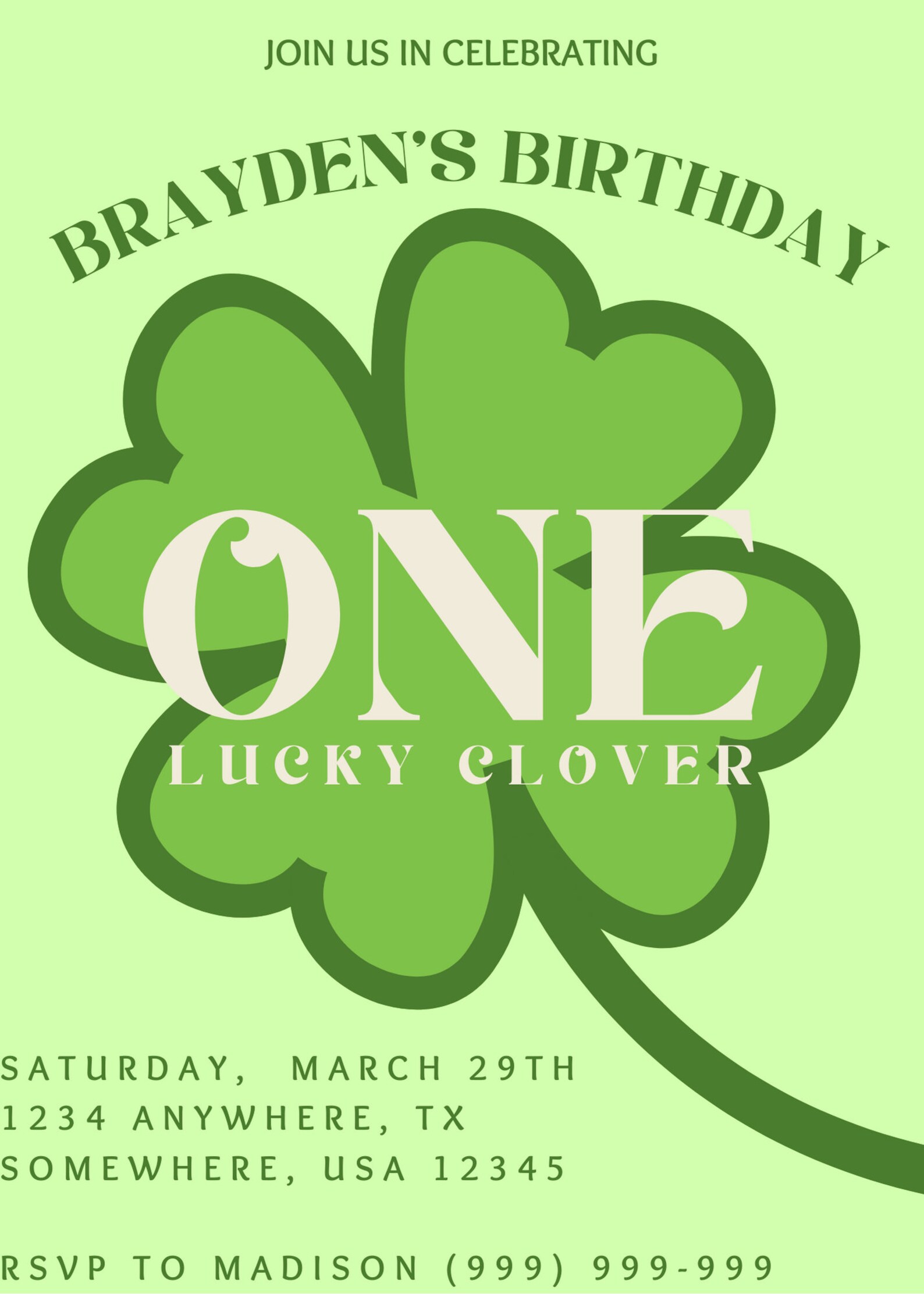 One Lucky Clover Birthday Invitation, First Birthday Invitation, 1st ...