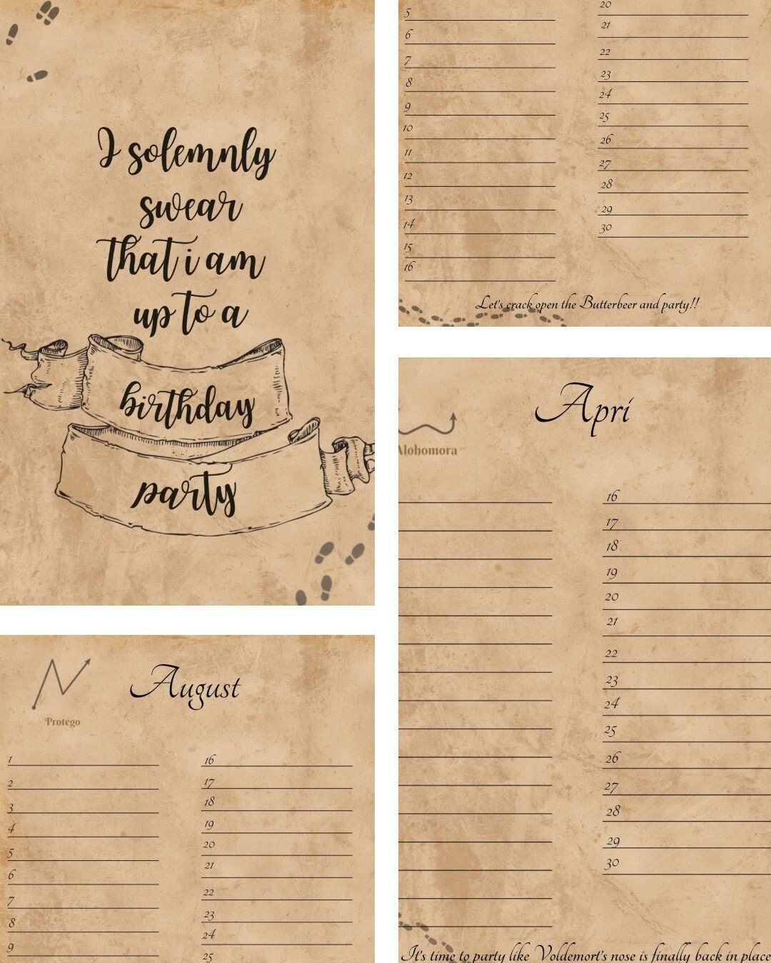 Marauders Map Birthday Calendar - Etsy
