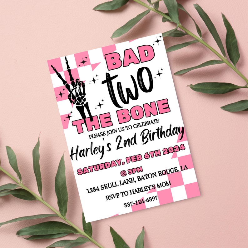 Bad Two the Bone Birthday Invitation Template, Bad Two the Bone Girl ...