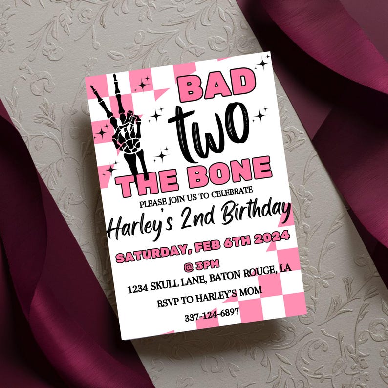 Bad Two the Bone Birthday Invitation Template: Skater Girl Invite - Etsy