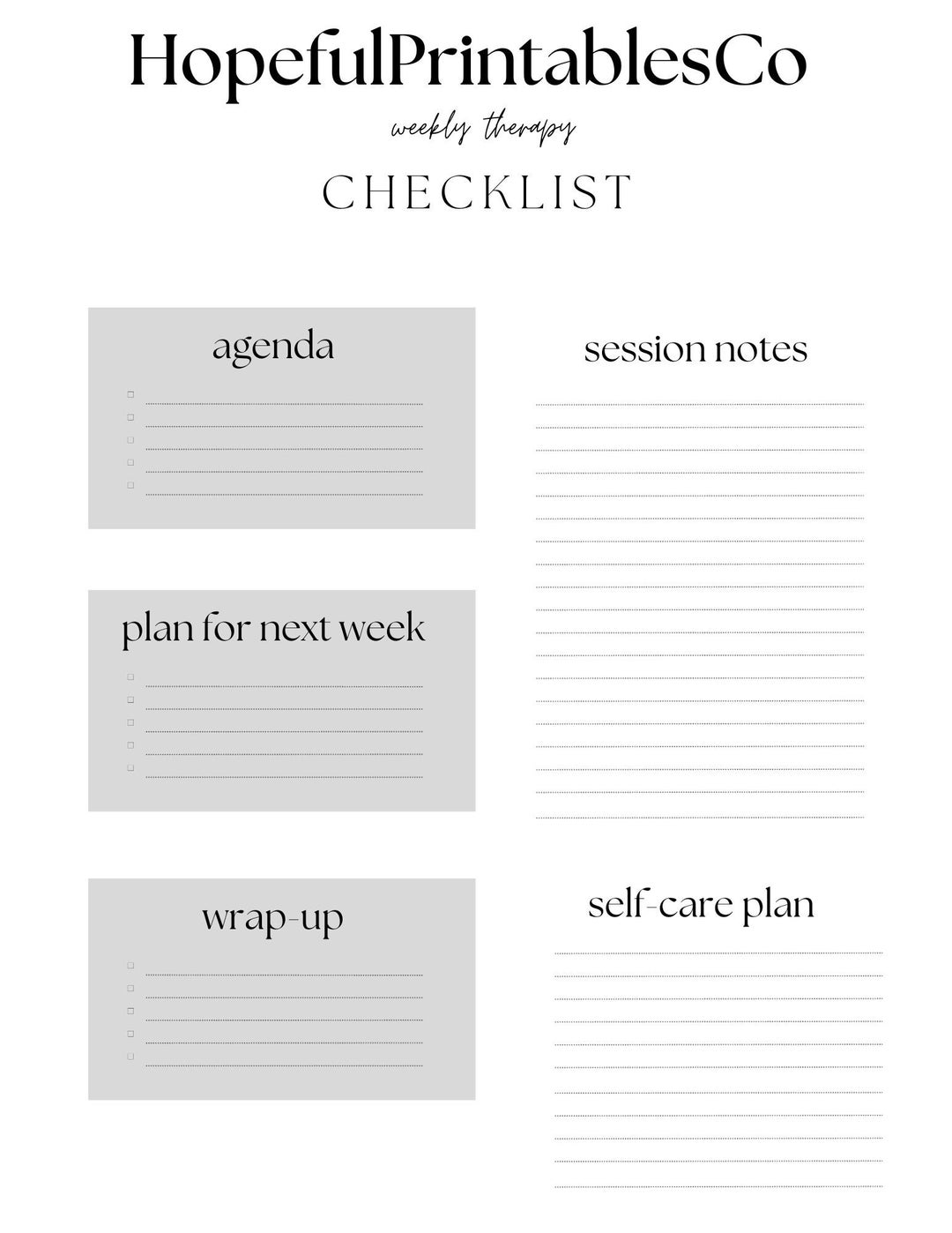Weekly Therapy Checklist Template - Etsy