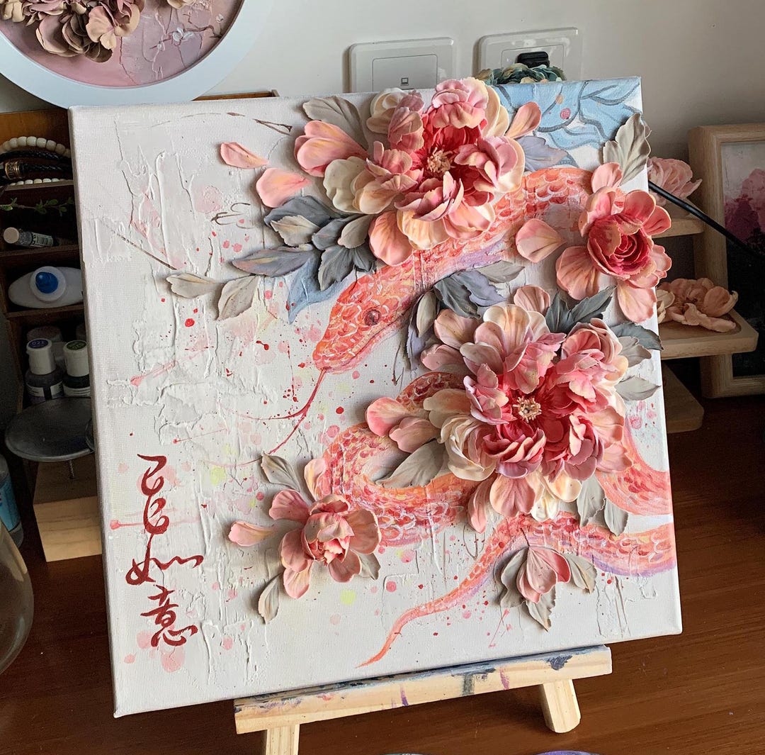 Custom 3D Flowers Texture Painting, Handcrafted Polymer Clay Flowers ...