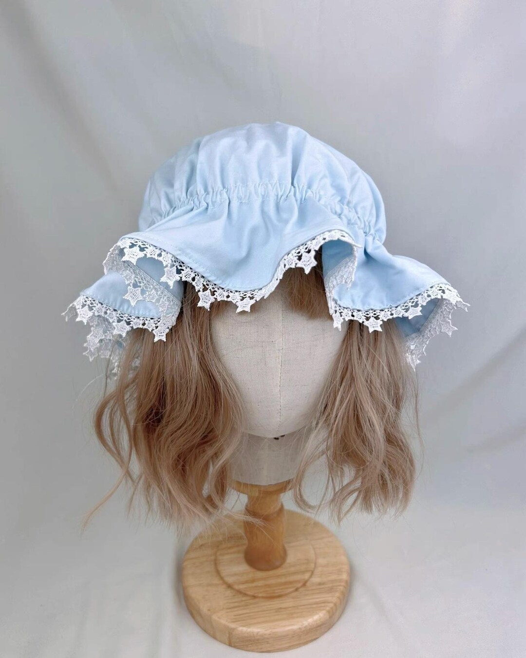 Original Handmade Baby Blue Bonnet With Lace| Soft Cotton Sleep Hat ...
