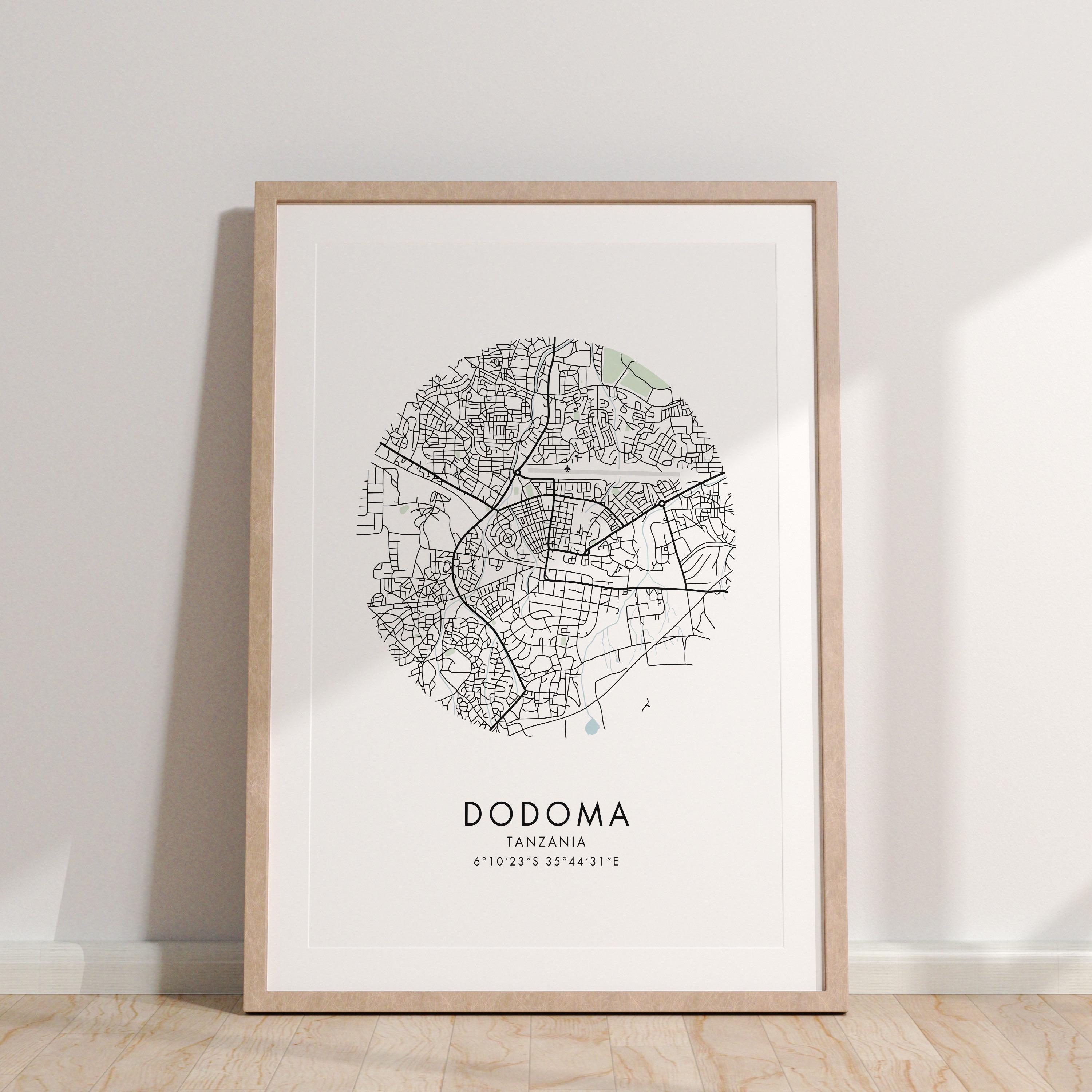 Dodoma Map, Tanzania Street Map, Capital City, Africa City Map, Modern Africa Map, Dodoma Poster ...
