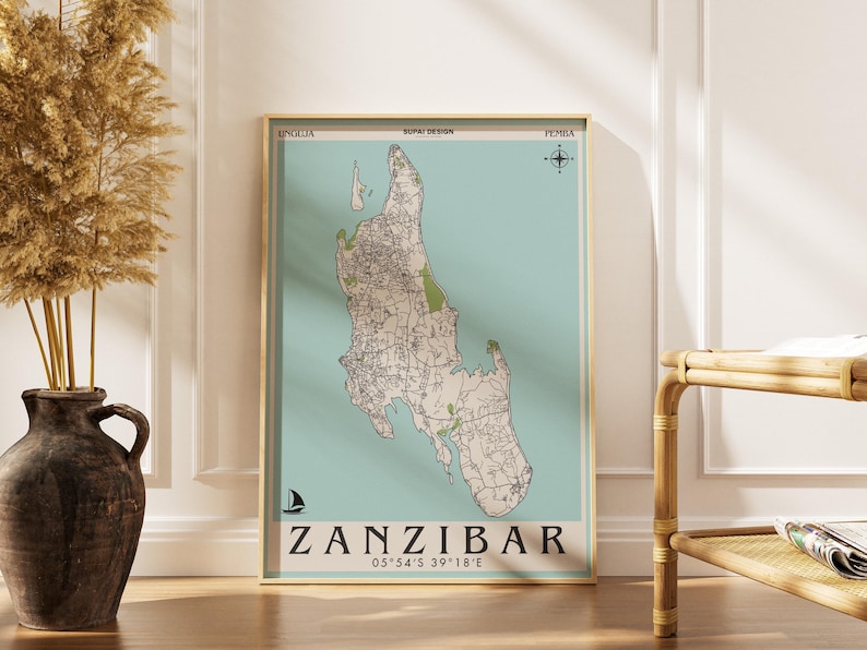 Zanzibar Map, Island Wall Art, Tanzania Street Map, Africa Map ...