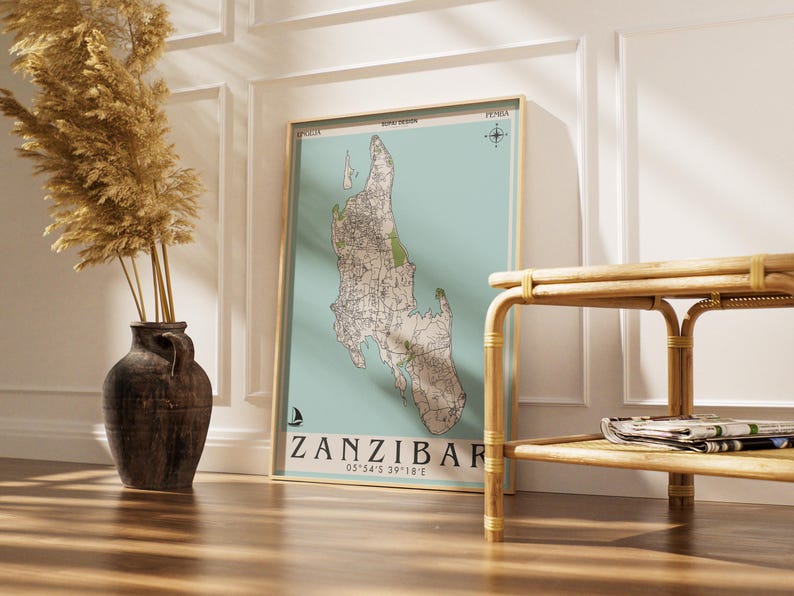 Zanzibar Map, Island Wall Art, Tanzania Street Map, Africa Map ...