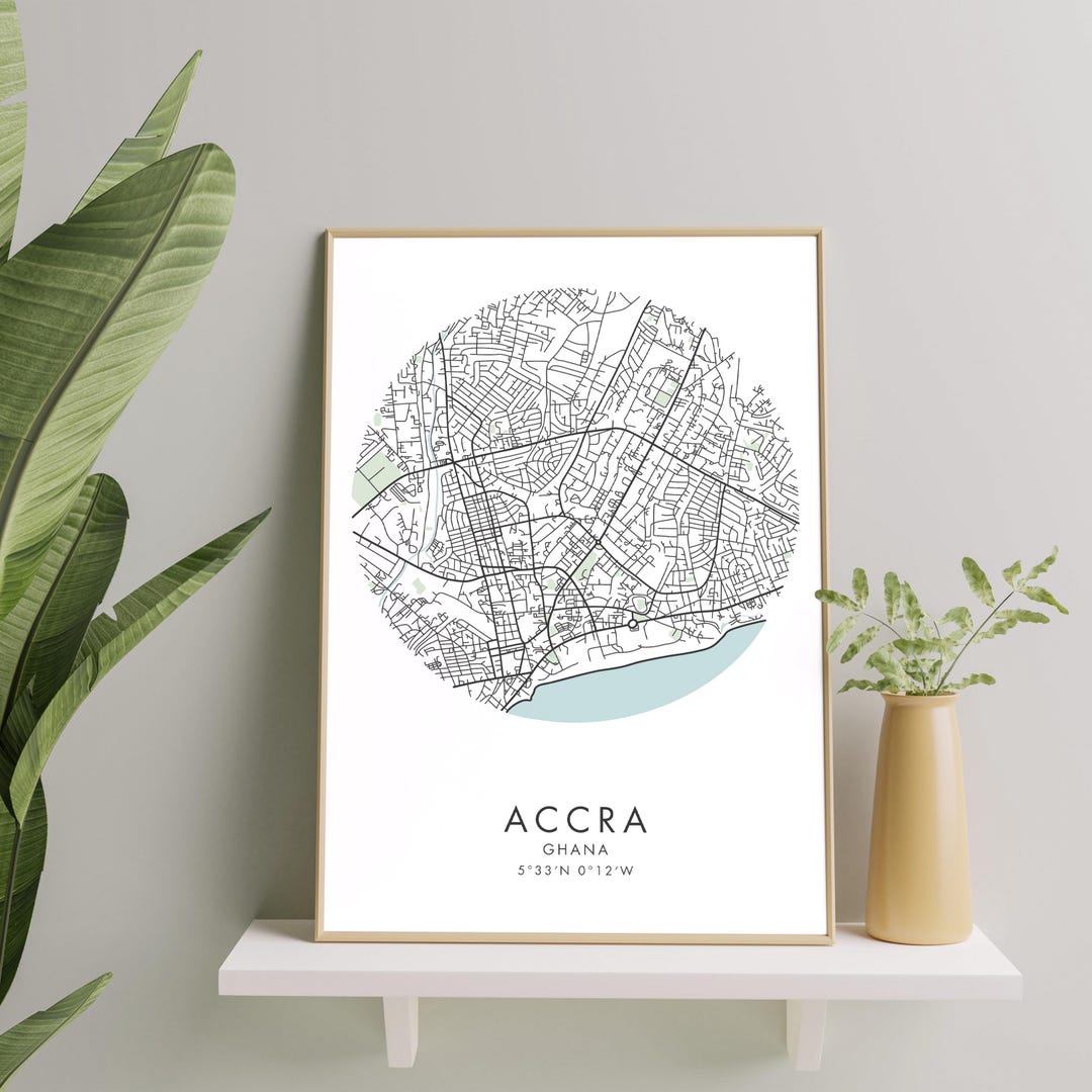 Accra City Map, Ghana Street Map, Minimalistic Africa Map, Accra Poster ...