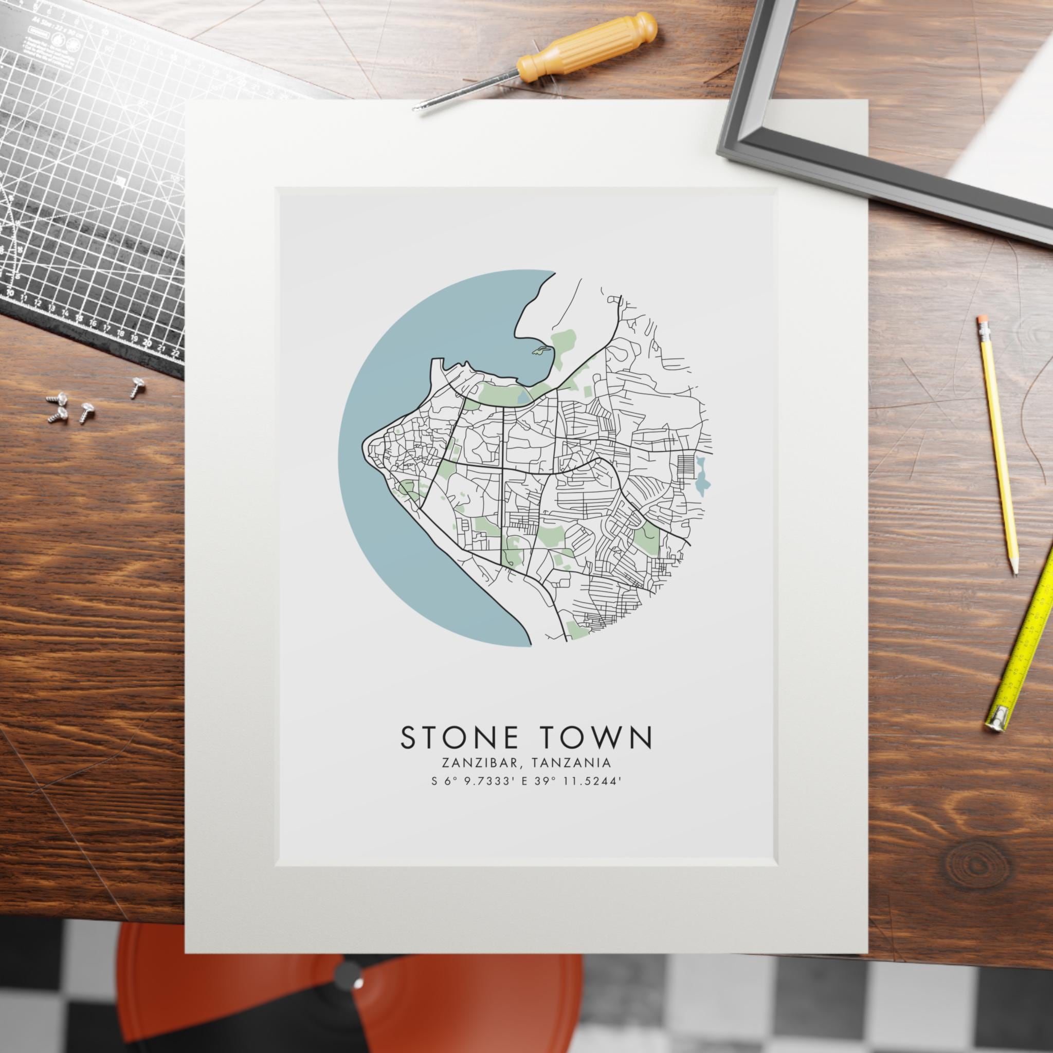 Stone Town Street Map, Zanzibar Map, Africa City Map, Minimalistic ...