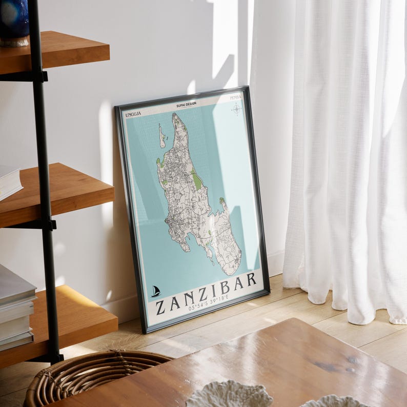 Zanzibar Map, Island Wall Art, Tanzania Street Map, Africa Map ...