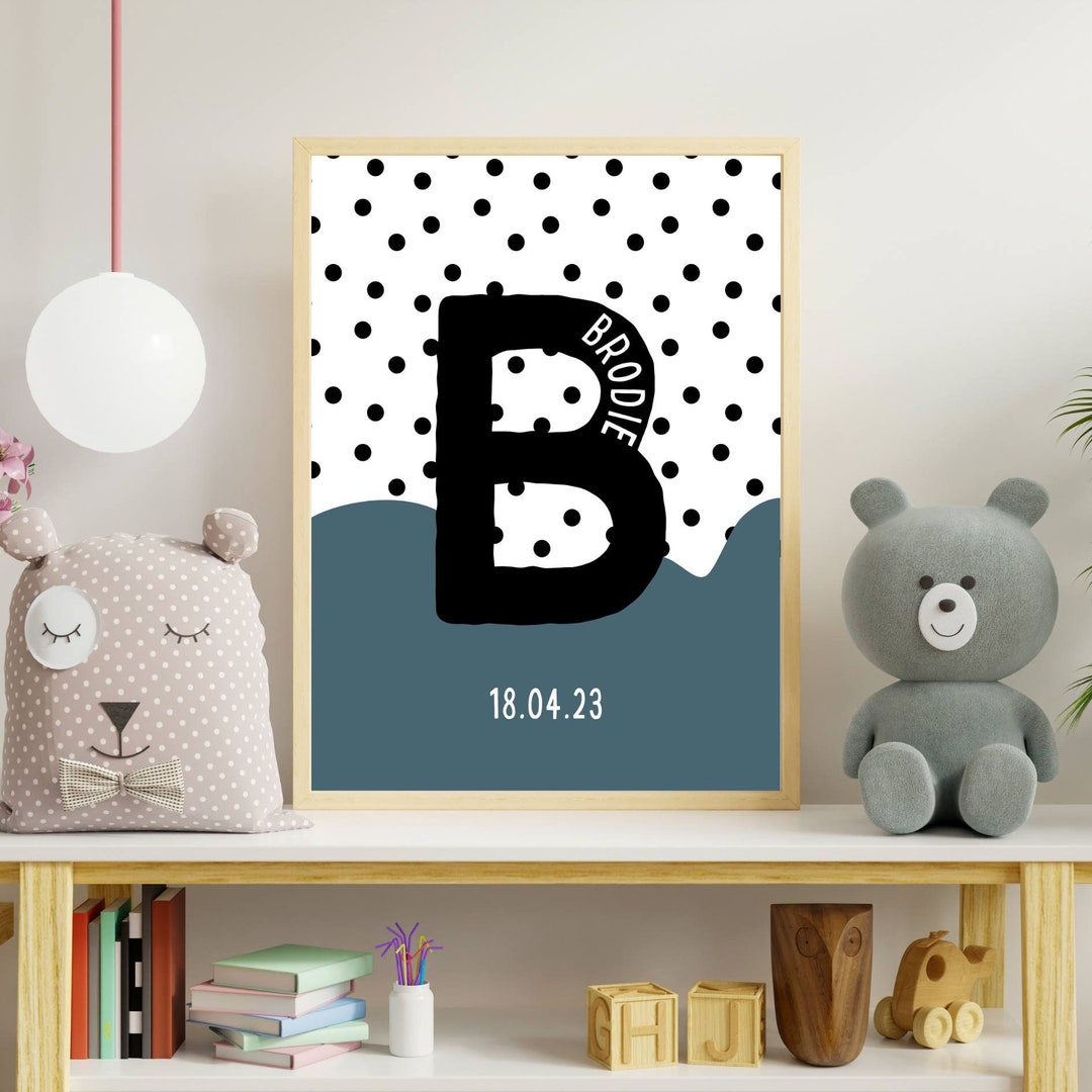 Nursery Print Spotty Personalise Colour Choices Letters Baby Gift Child ...