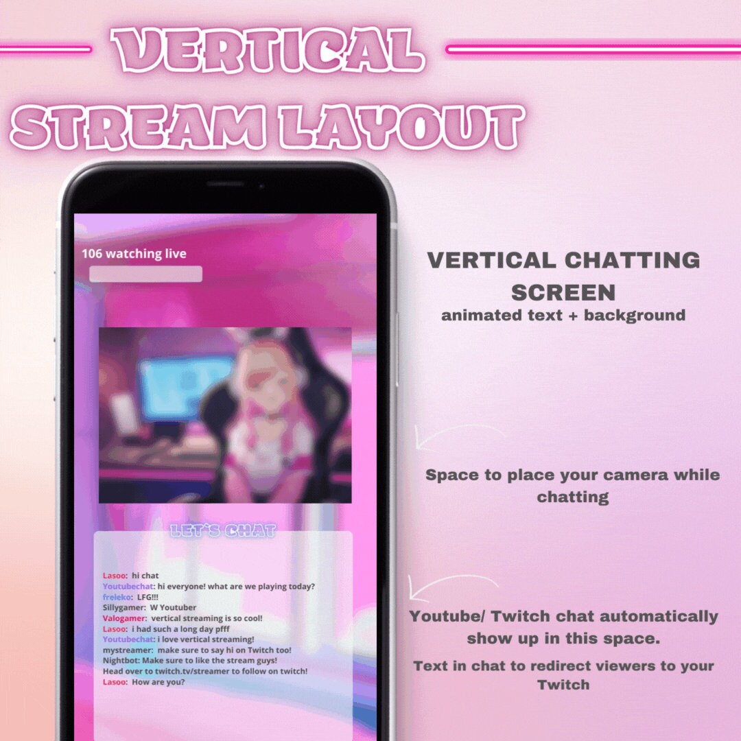 Pink Neon Vertical Stream Layout Tiktok Youtube Shorts Vertical ...