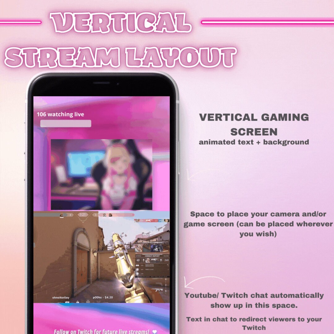 Pink Neon Vertical Stream Layout Tiktok Youtube Shorts Vertical ...