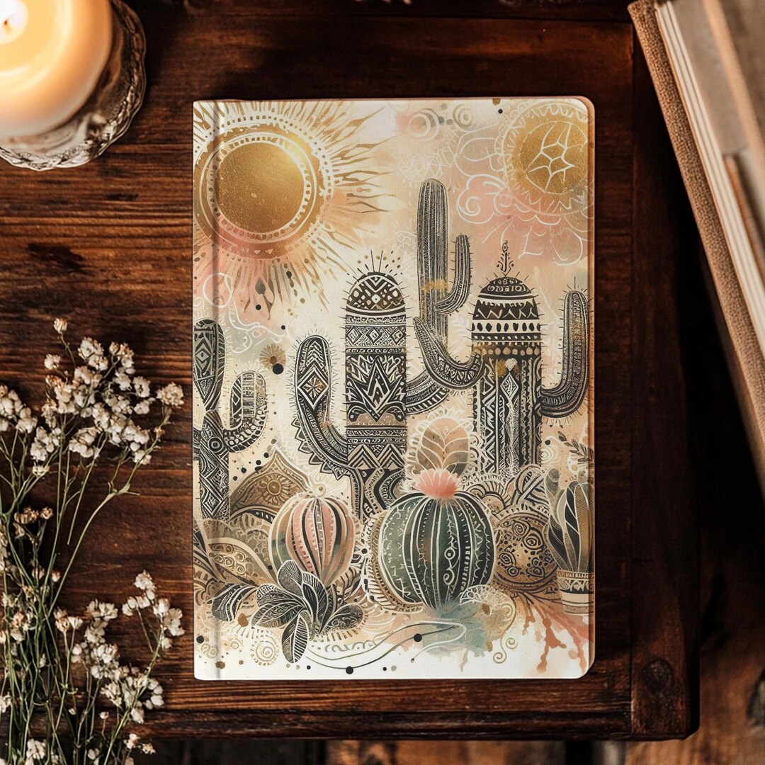 Hardcover Journal Matte, Earth Toned Cacti Watercolor, Country Boho Western Notebook, Gift for ...