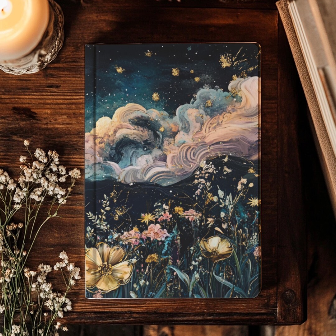 Moody Floral Hardcover Journal Watercolor Night Sky, Beautiful ...